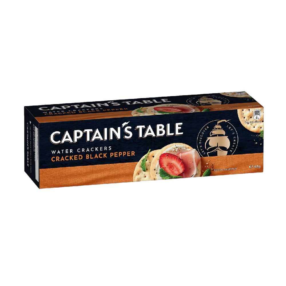 Captain's Table - Water Crackers Cracked Black Pepper (125g) (16/carto – Tasty Snack Asia