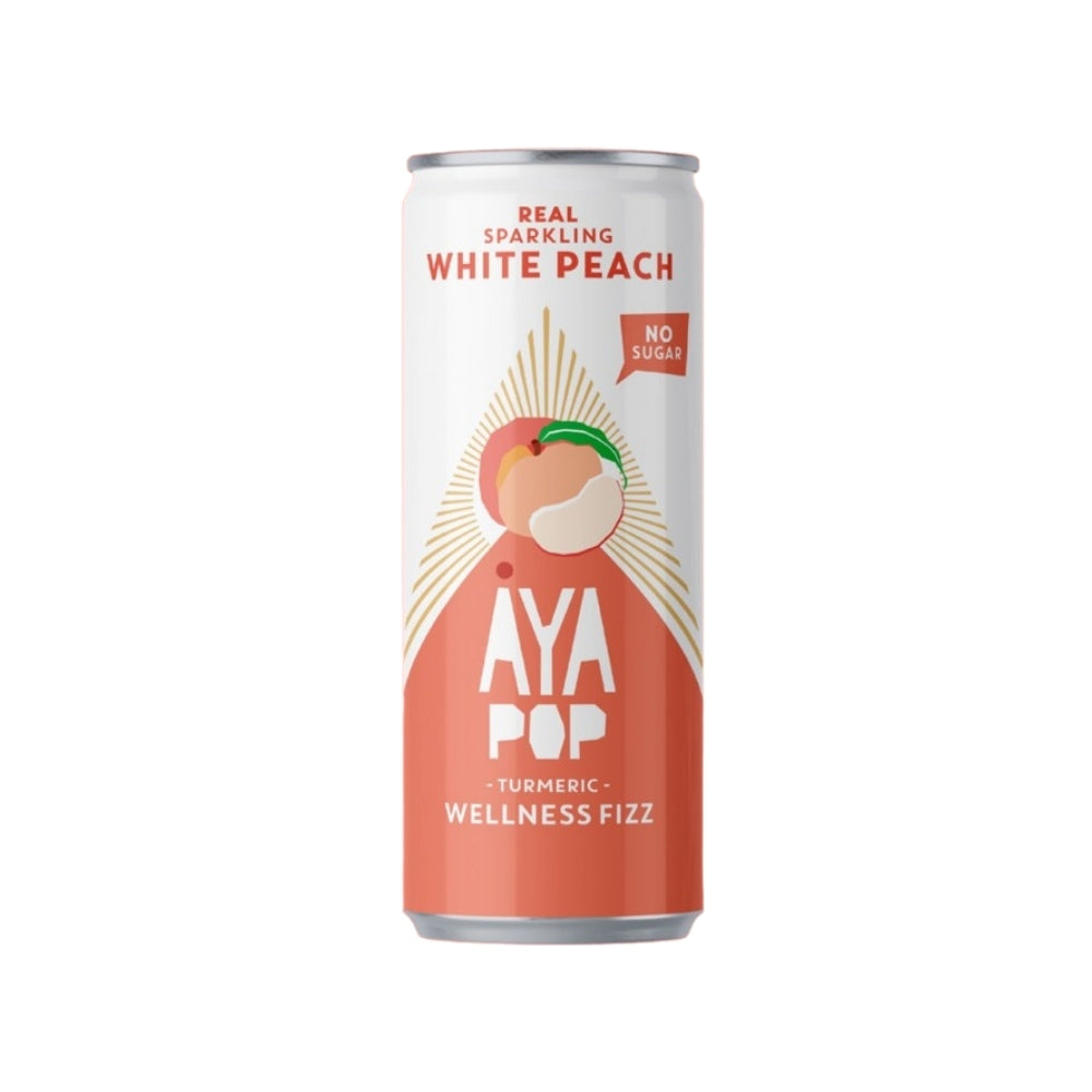 AYA Pop - White Peach Sparkling Turmeric Blend (330ml) (24/carton) – Tasty Snack Asia