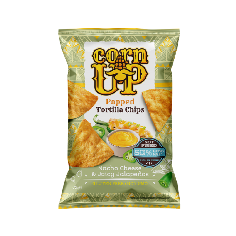 CornUP - Popped Tortilla Chips Nacho Cheese & Juicy Jalapenos (60g) (1 ...