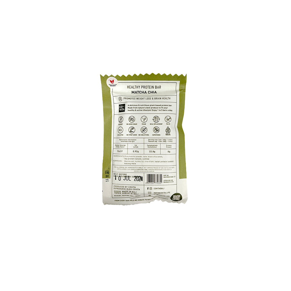 Covita - Matcha Chia Protein Bar (40g) (10/carton) – Tasty Snack Asia