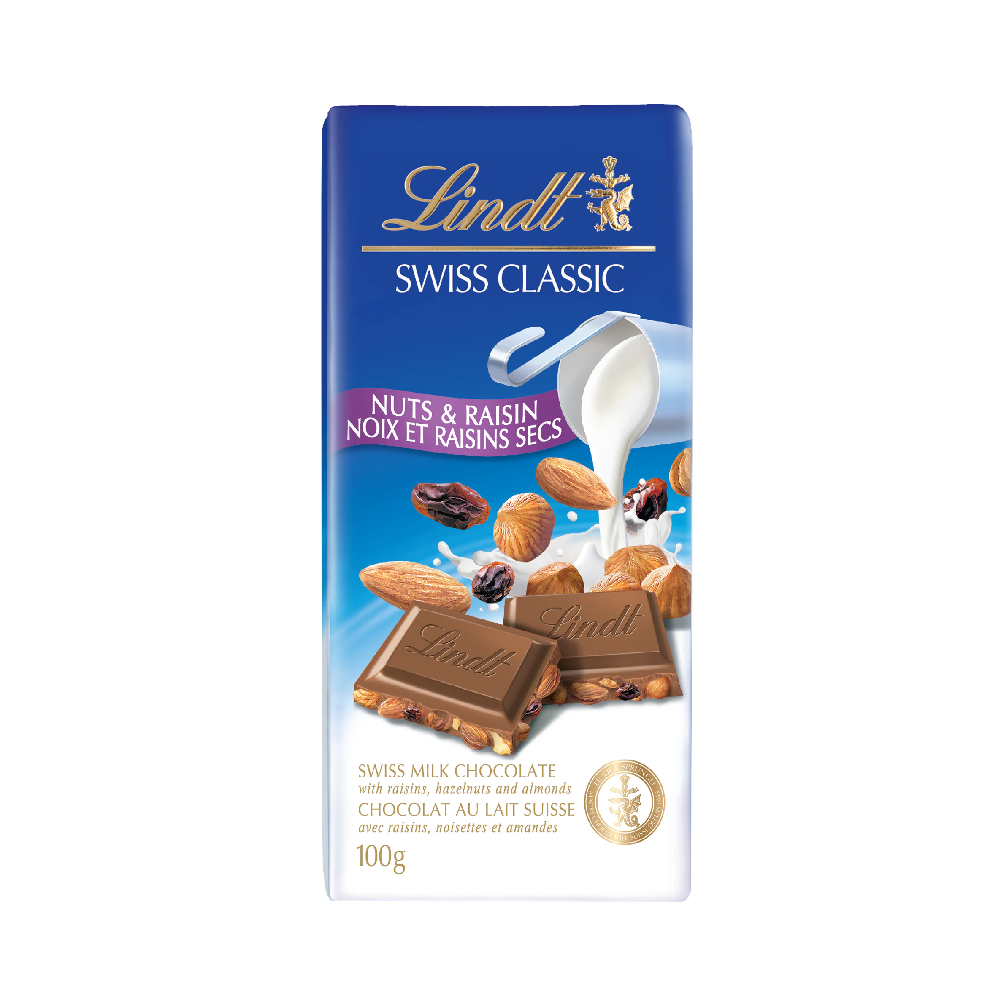 Lindt - Swiss Classic Milk Raisin Nut Chocolate (100g) (12/carton ...