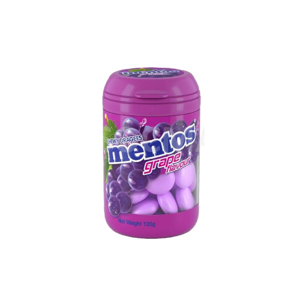 Mentos - Chewy Dragees Grape Bottle (120g) (6/carton) – Tasty Snack Asia