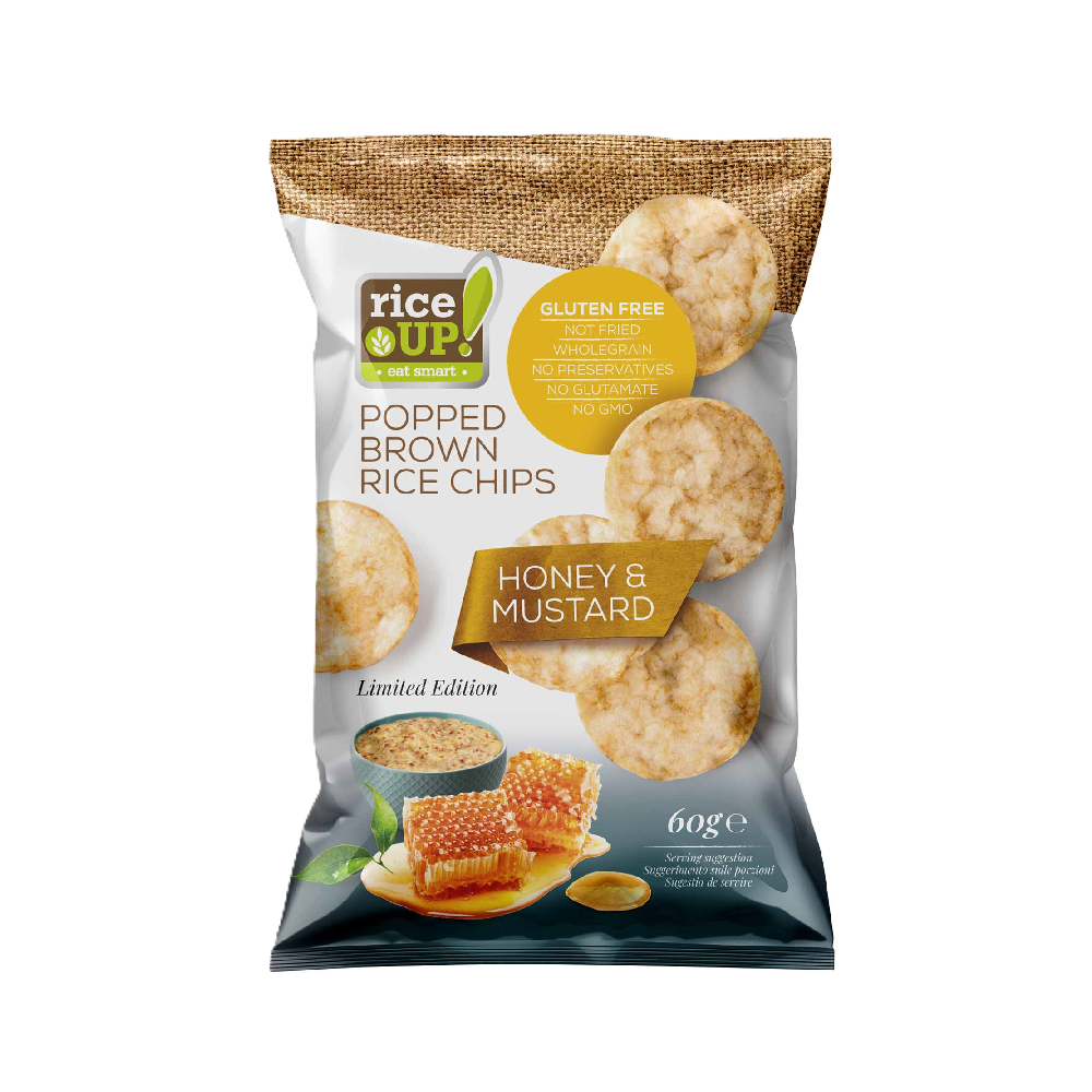 RiceUP! - Whole Grain Rice Chips Honey & Mustard (60g) (18/carton) – Tasty Snack Asia