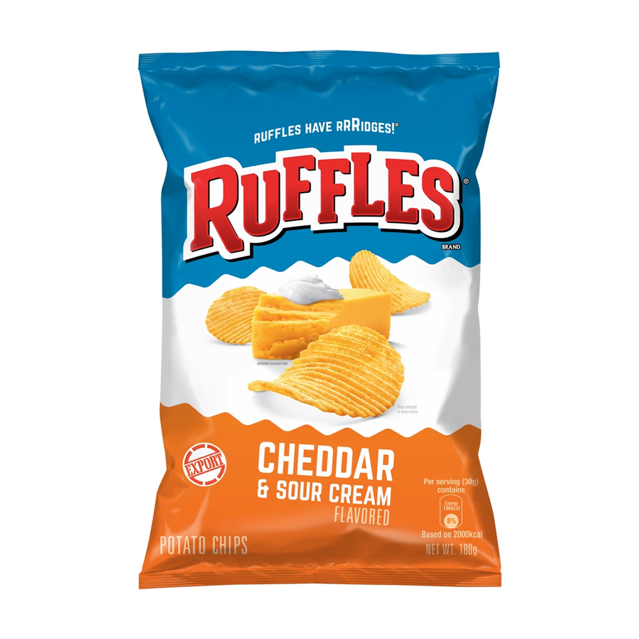 Ruffles - Cheddar & Sour Cream Potato Chips (180g) (15/carton) – Tasty ...