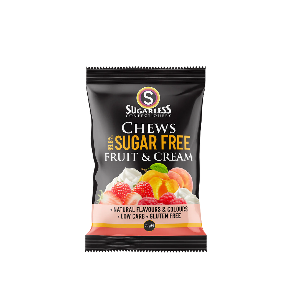 Sugarless Confectionery - Fruit & Cream Flavour Chews (70g) (20/carton ...
