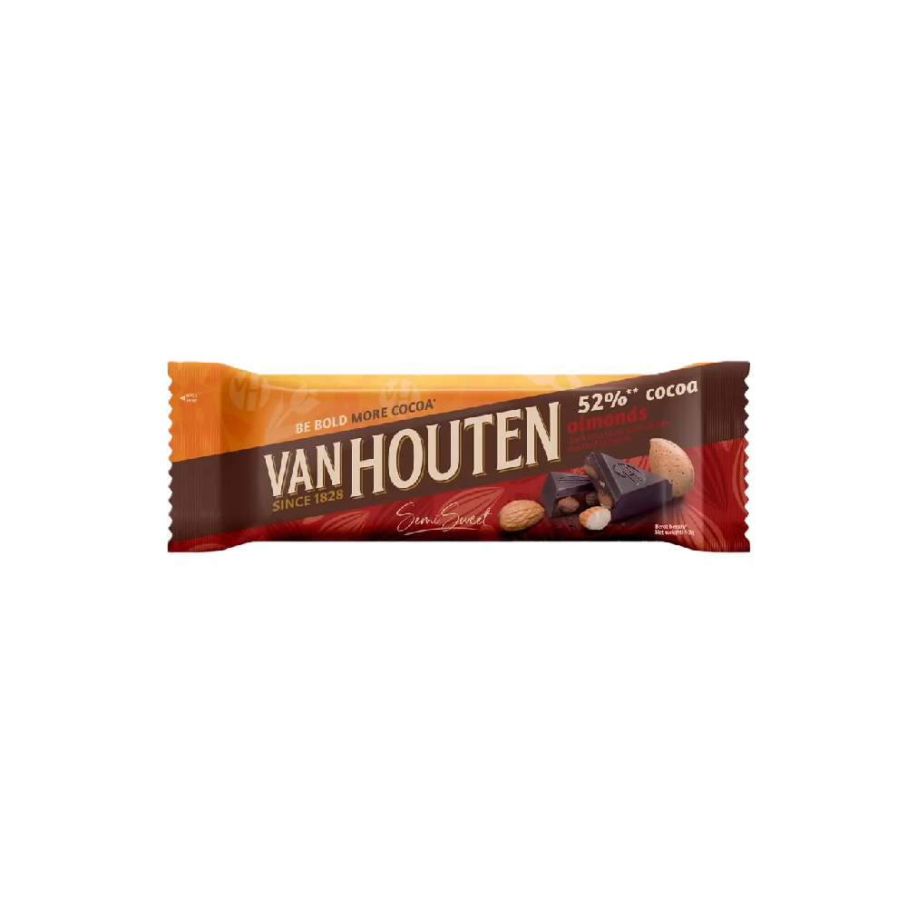 Van Houten - Dark 52% Cocoa Almond Chocolate Bar (40g) (10/carton) – Tasty Snack Asia