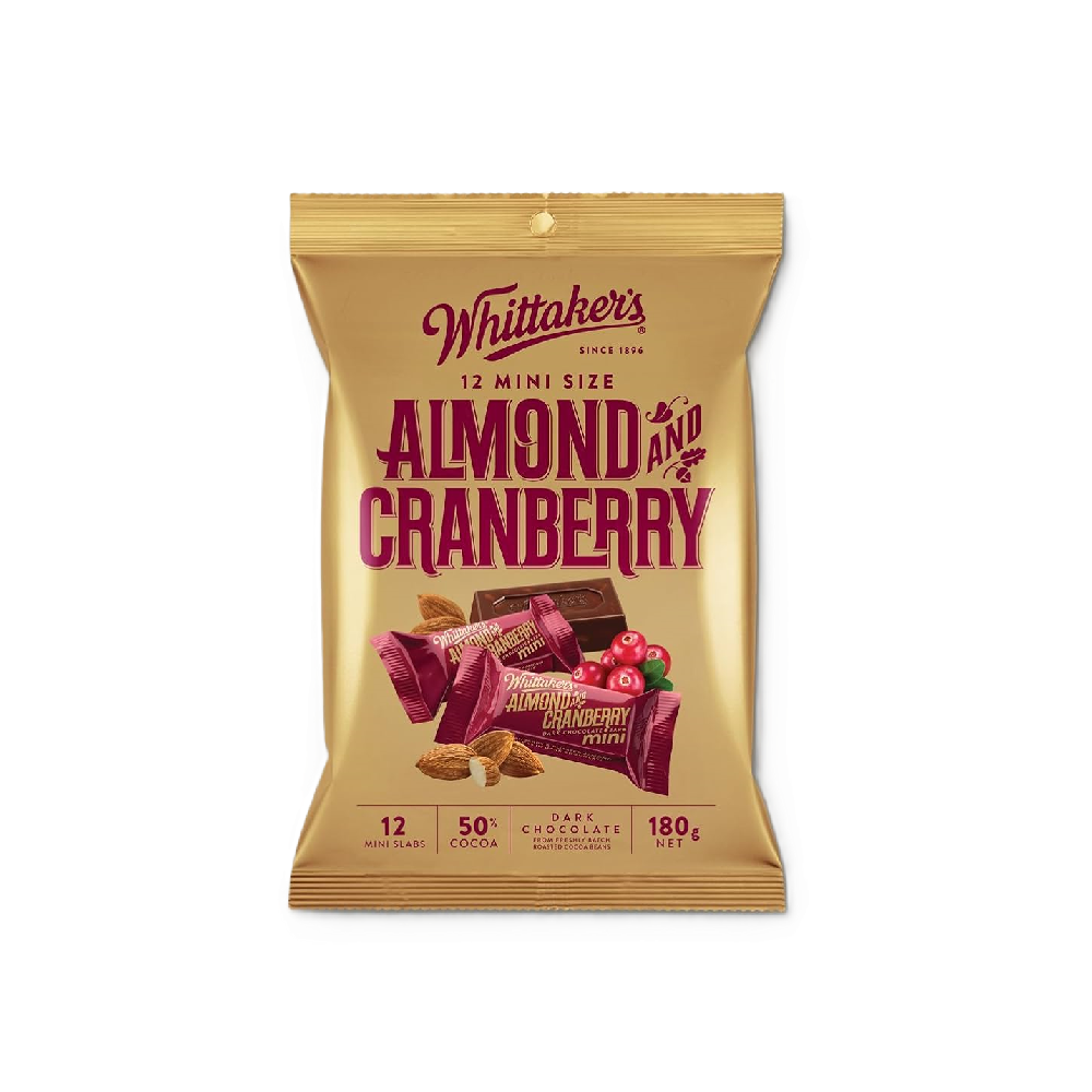 Whittaker's - Almond & Cranberry Mini Slab (180g) (12/carton) – Tasty ...