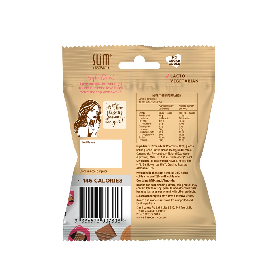 Slim Secrets - Choc Love Bites Protein Milk Chocolate With Crushed Alm ...
