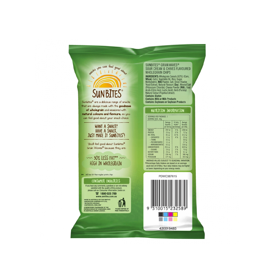 Sunbites - Grainwaves Sour Cream & Chives Wholegrain Chips (40g) (18/c ...